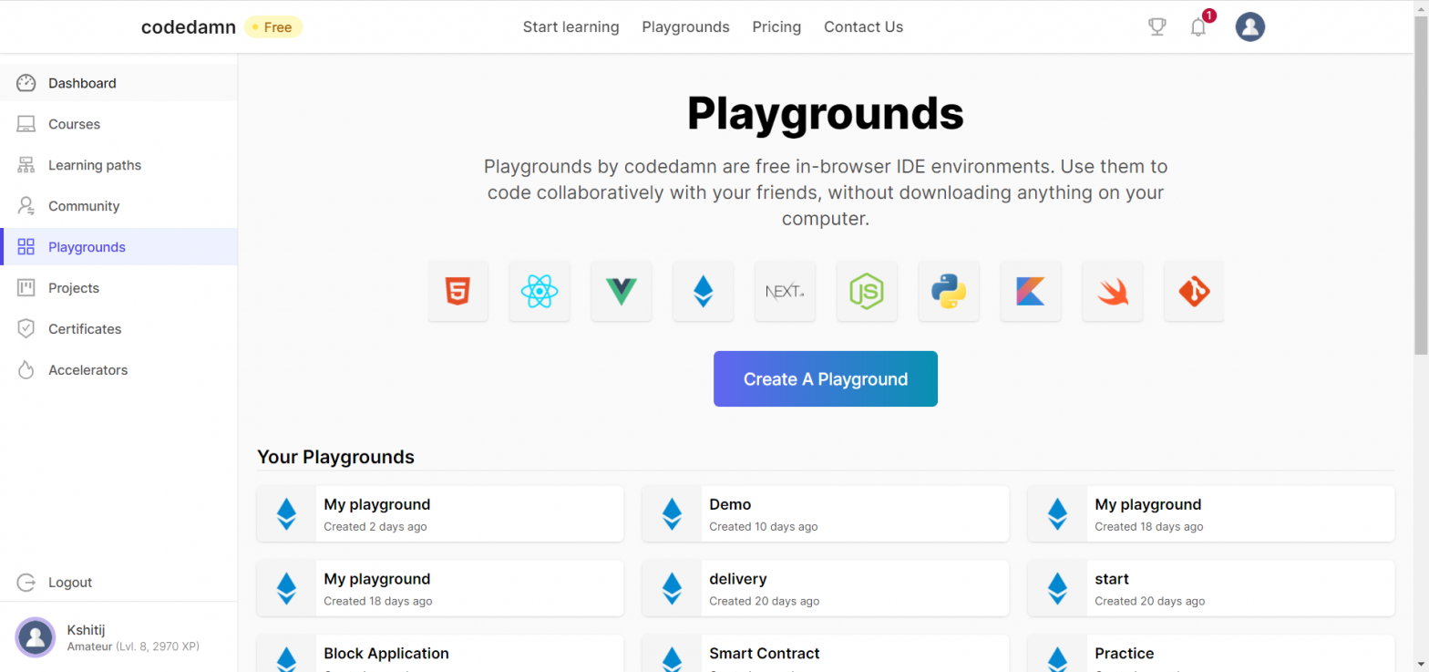 Codedamn solidity playground