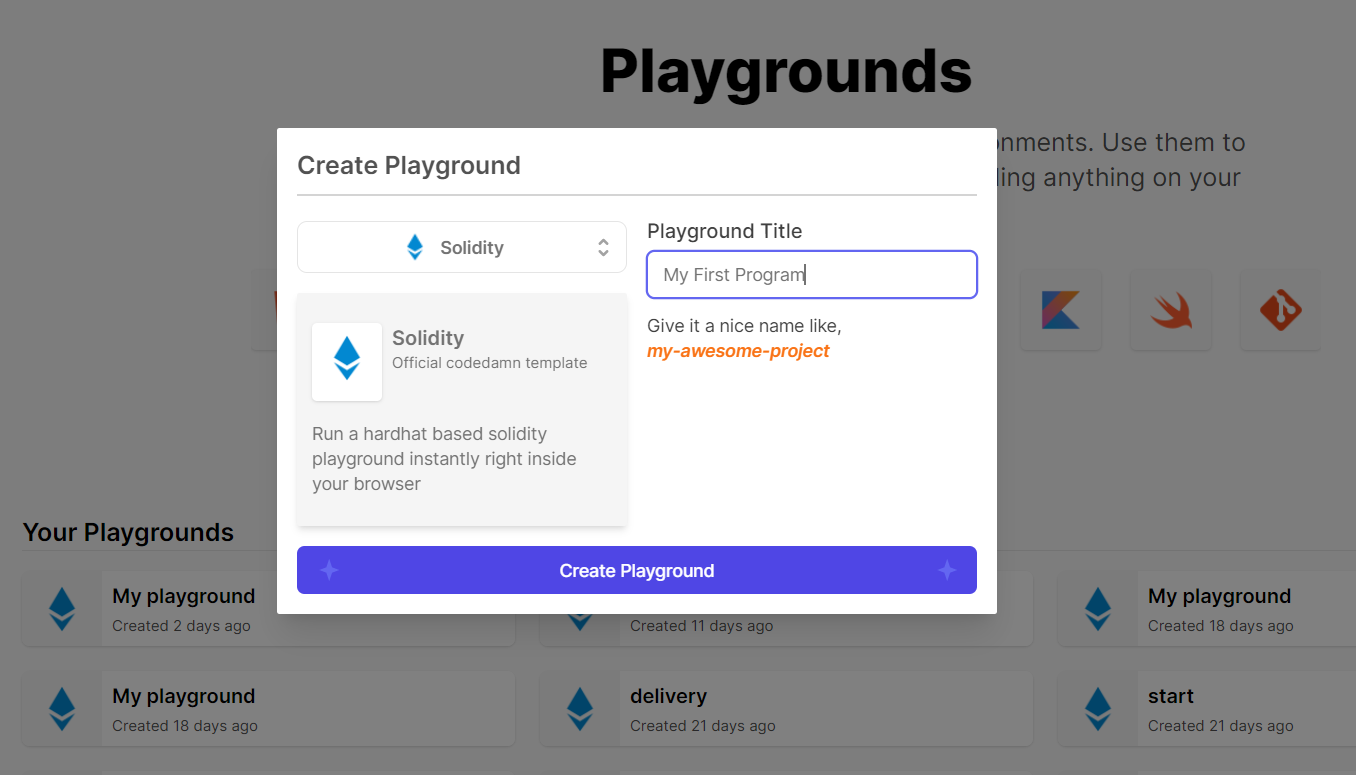 Codedamn solidity playground
