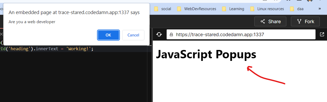How to display HTML popup message using JavaScript?